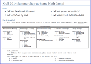 Krall 2014 Stay at Home Summer Math Camp – emergent math